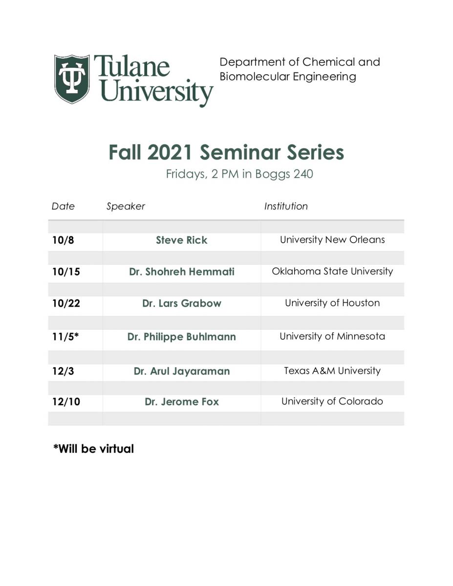 Seminars | Tulane University School of Science and Engineering